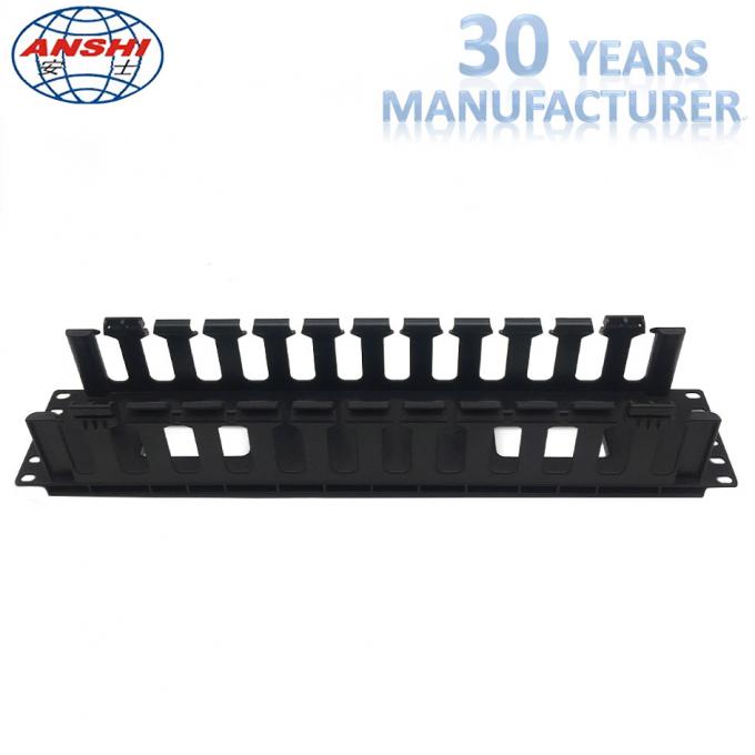 Plastic Networking Horizontal Cable Manager 19 Inch 2u 12 Ports Rack Mount