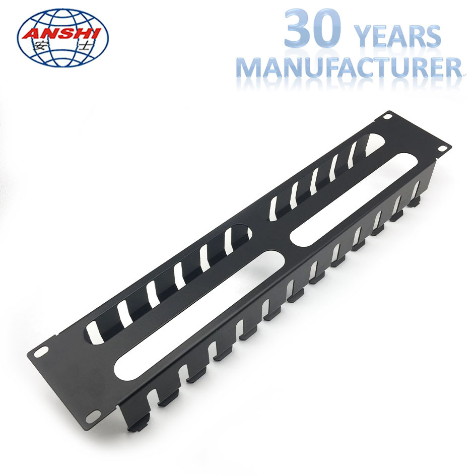 Black Horizontal Cable Management 2u Rack Mount 19 Inch With 12 Ports