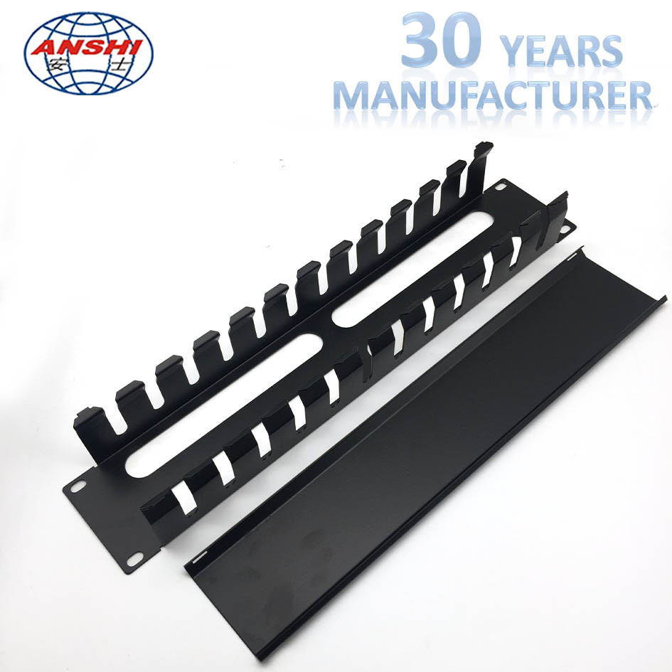 Black Horizontal Cable Management 2u Rack Mount 19 Inch With 12 Ports