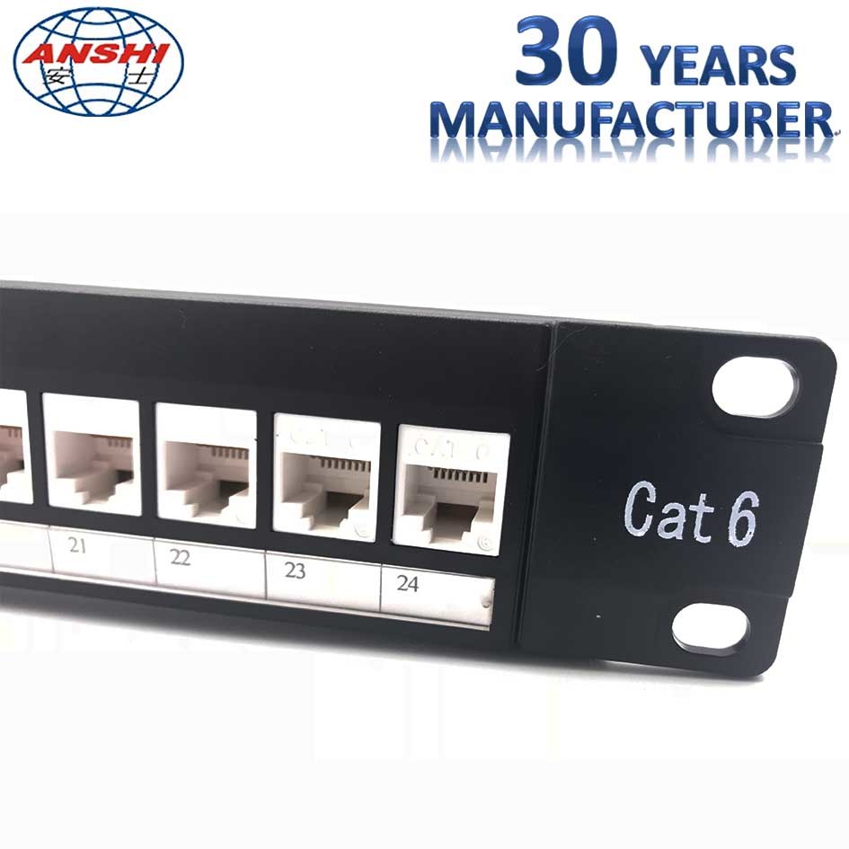 CAN OEM 1U 19'' Inch 24 Port CAT6 UTP Rack Mount Patch Panel with RJ45 ...