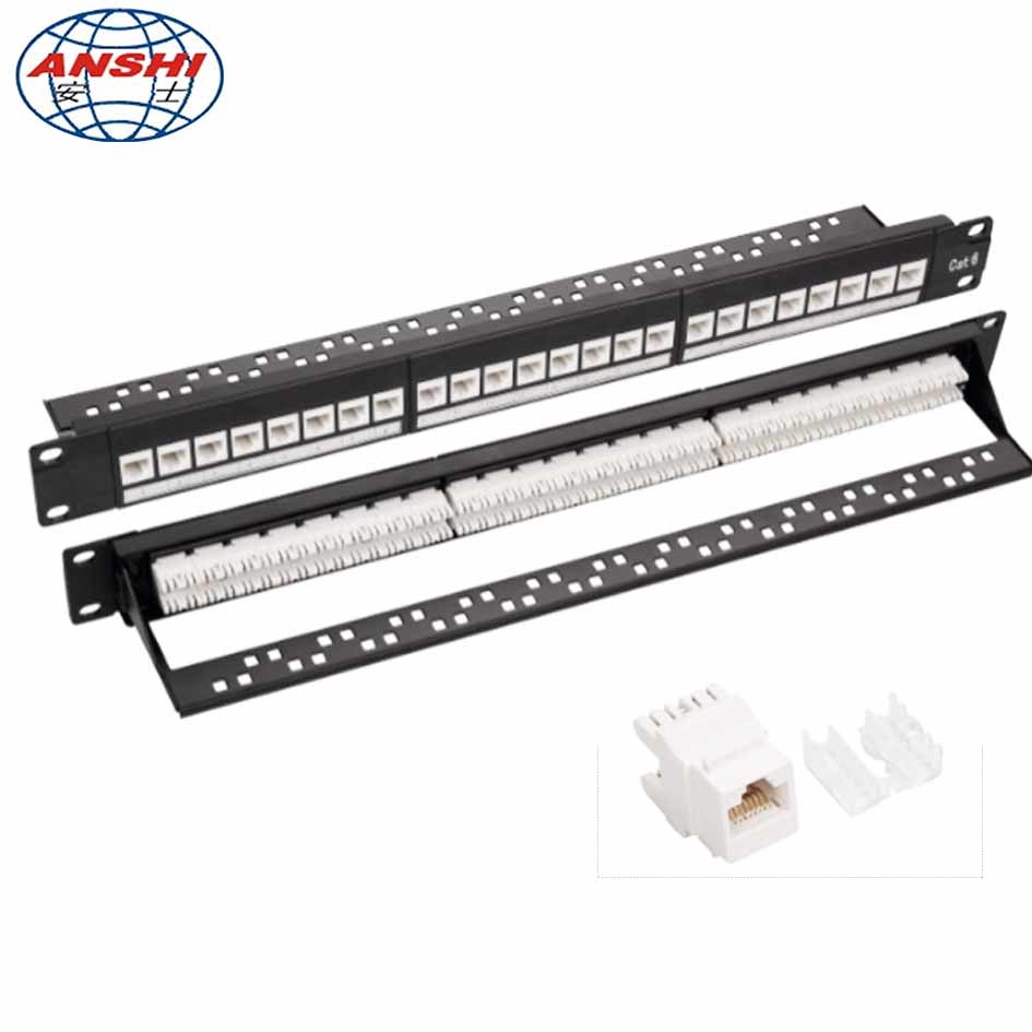 CAN OEM 1U 19'' Inch 24 Port CAT6 UTP Rack Mount Patch Panel with RJ45 ...