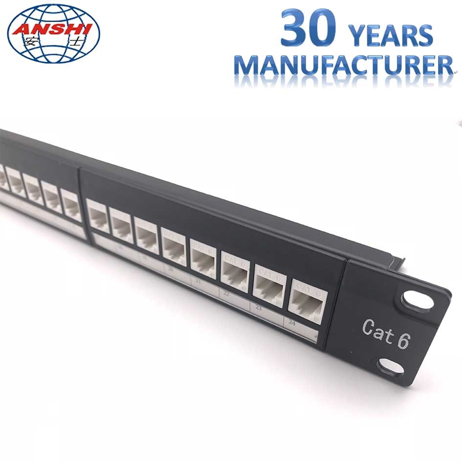 CAN OEM 1U 19'' Inch 24 Port CAT6 UTP Rack Mount Patch Panel with RJ45 ...
