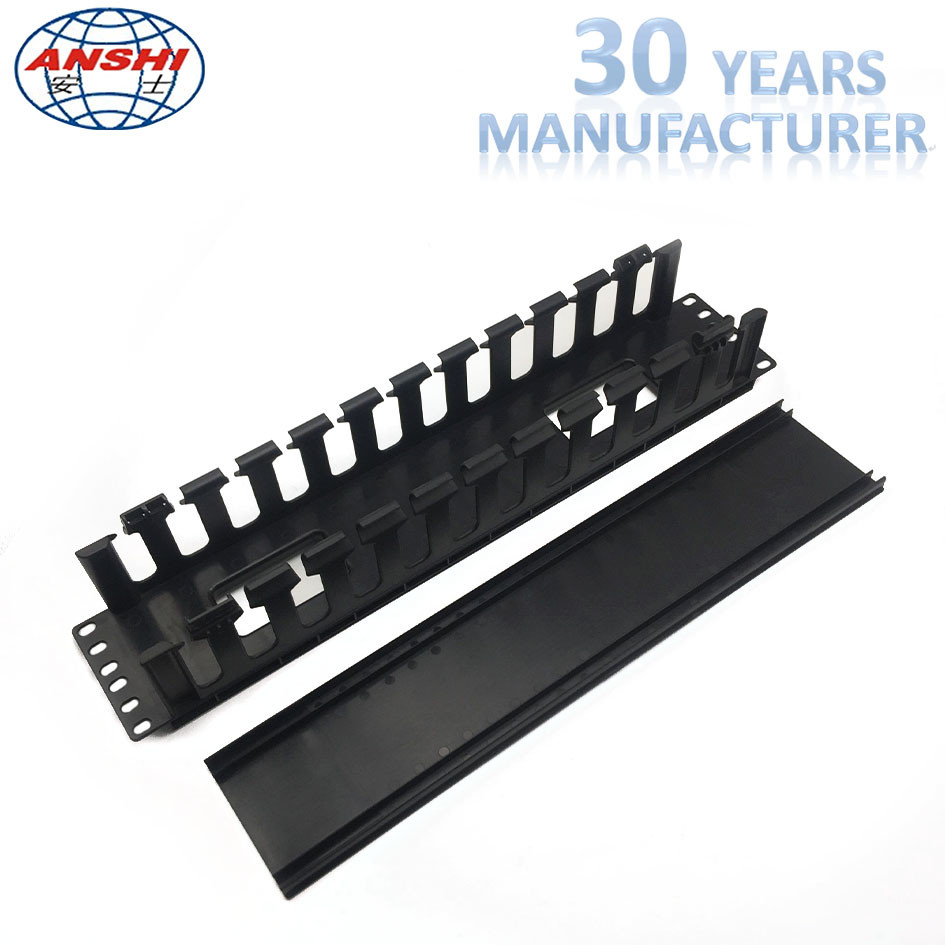 Plastic Networking Horizontal Cable Manager 19 Inch 2u 12 Ports Rack Mount