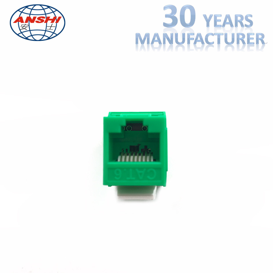 Green Color Rj45 Modular Jack Cat6A Keystone Jack UTP Unshielded 180 Degree