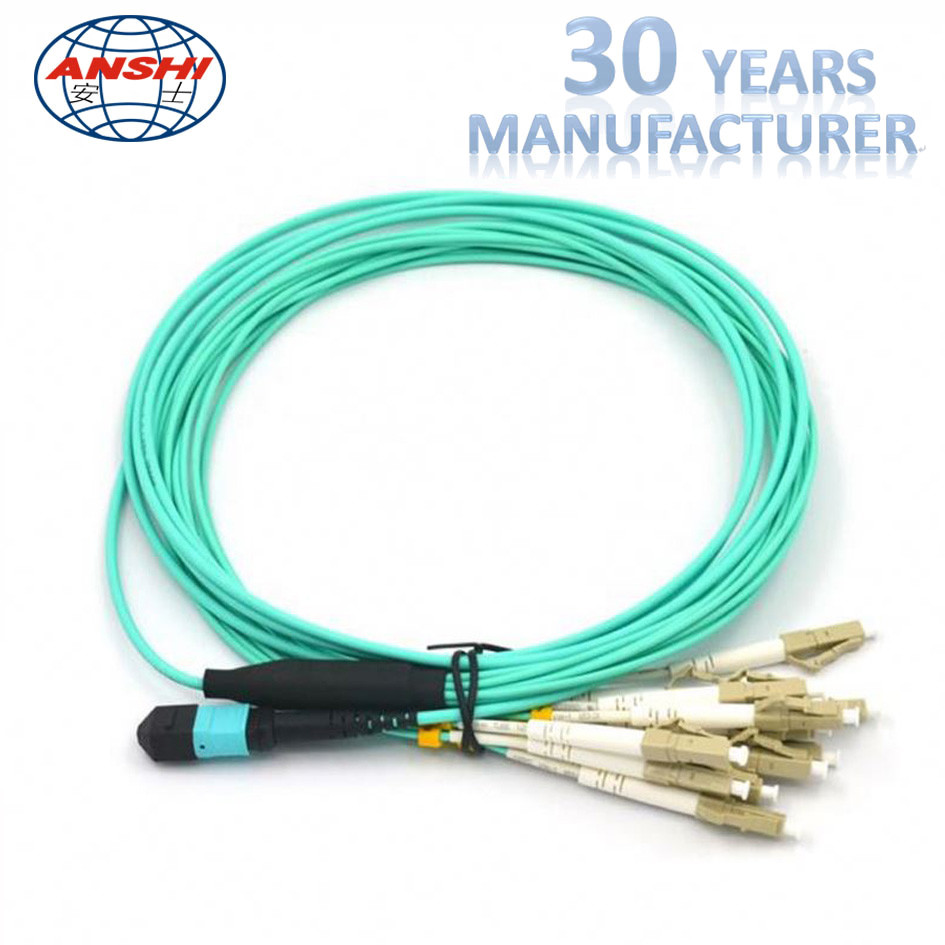 Multimode MPO OM3 Optical Fiber Patch Cord Mpo Connector Fanout 12 Core