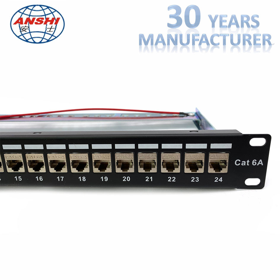 19 Inch 1u 24 Ports Loaded Cat6a Stp Shielded Patch Panel With 24 Pieces Keystone Jack