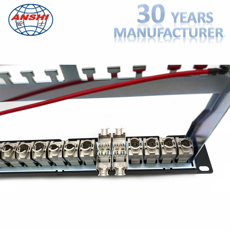 19 Inch 1u 24 Ports Loaded Cat6a Stp Shielded Patch Panel With 24 Pieces Keystone Jack